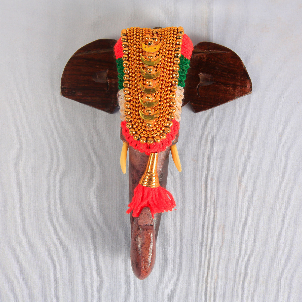 Wooden Pooram Elephant Head Wall Hanging | Elephant Nettipattam Head ...