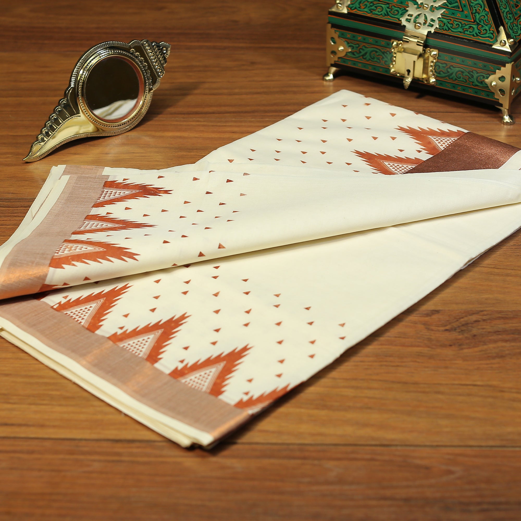 Kerala Cotton Saree With Temple Design– CultureShoppe