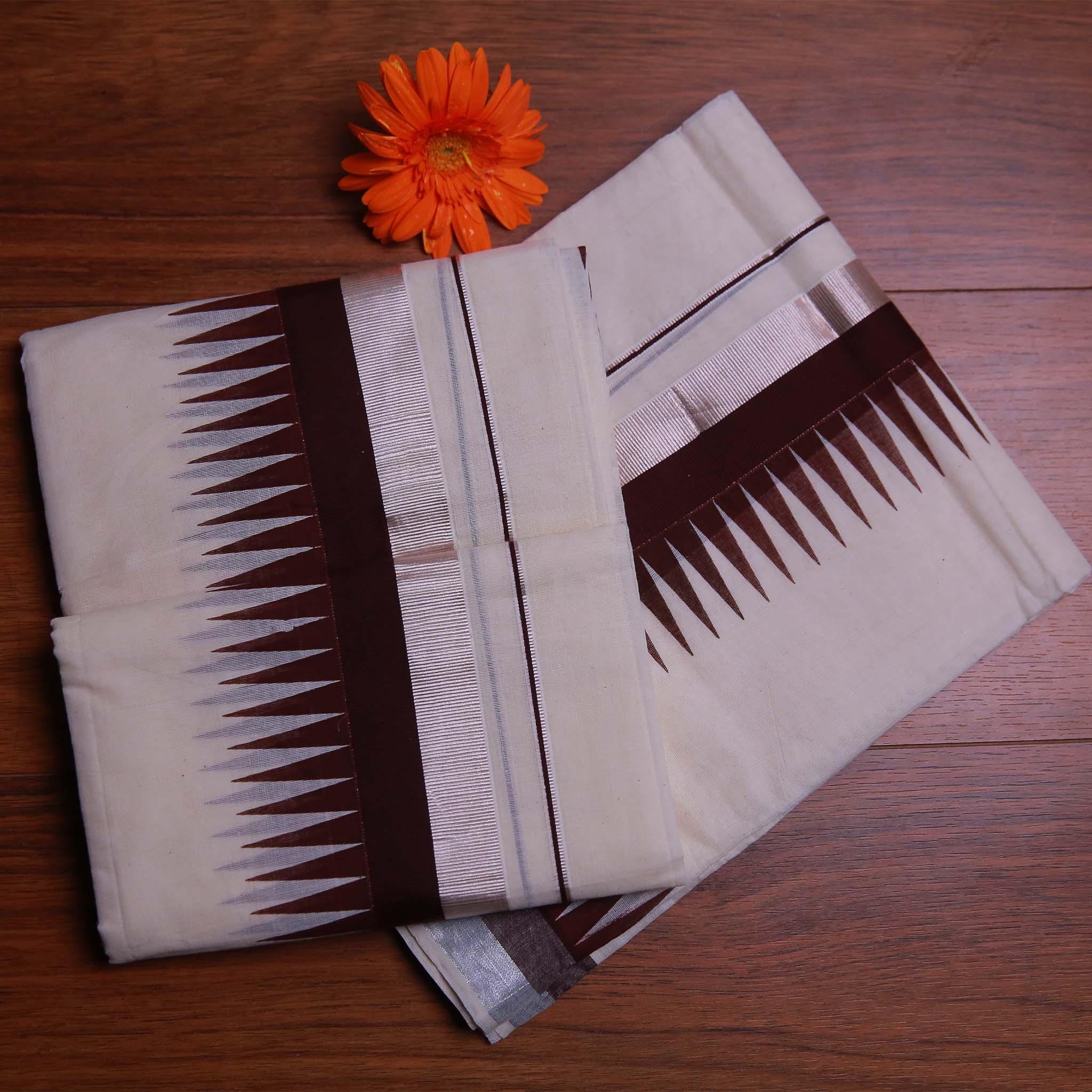 Kuthampully Handloom Cotton Set Mundu with 4 Inch Temple Design Border ...