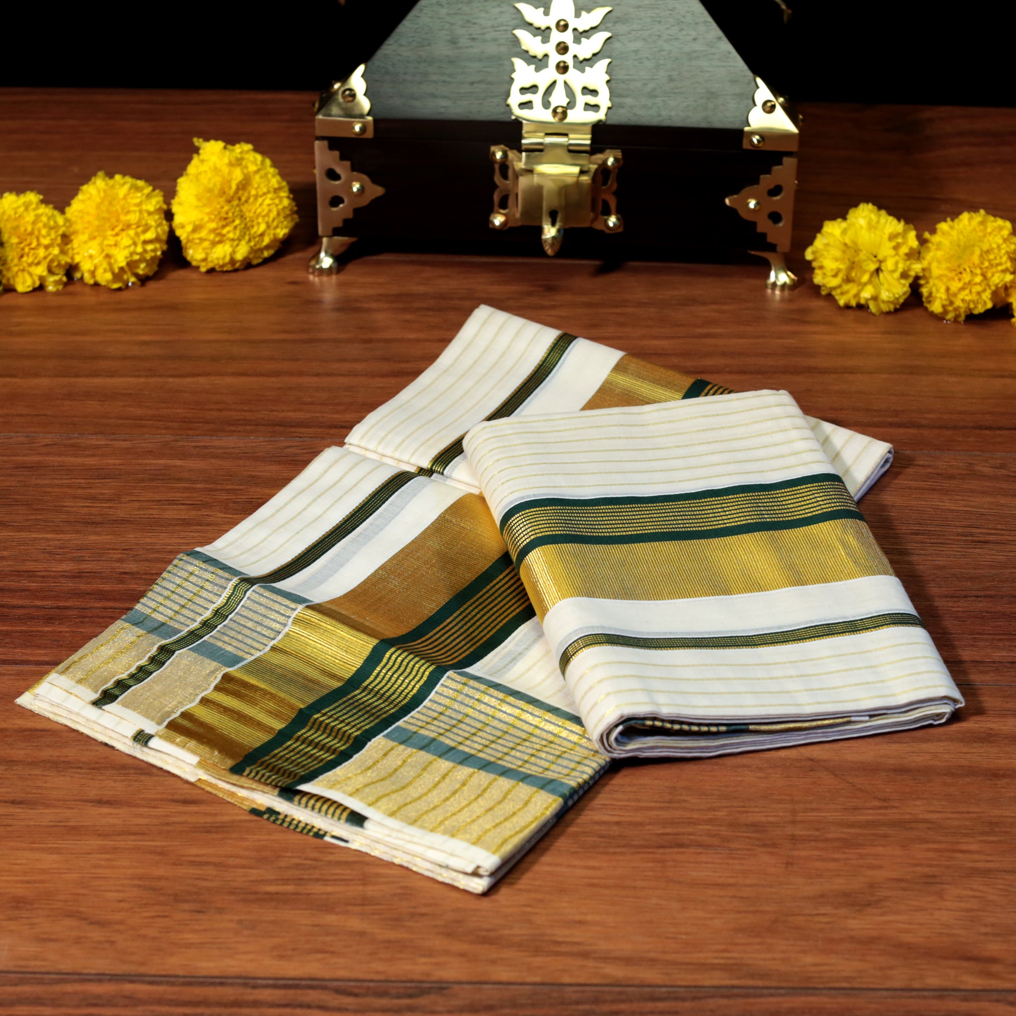Kerala Cotton Set Mund With Stripes Design– CultureShoppe